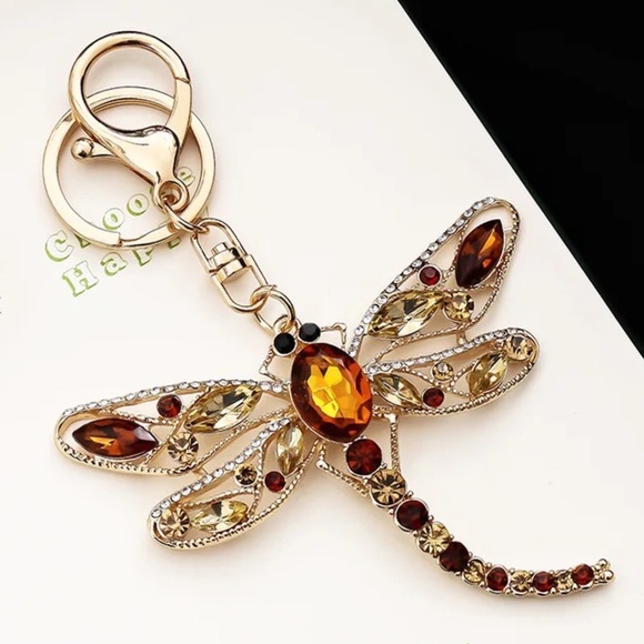 Accessories | Stunning Amber Garnet And Gold Crystal Dragonfly Keychain ...